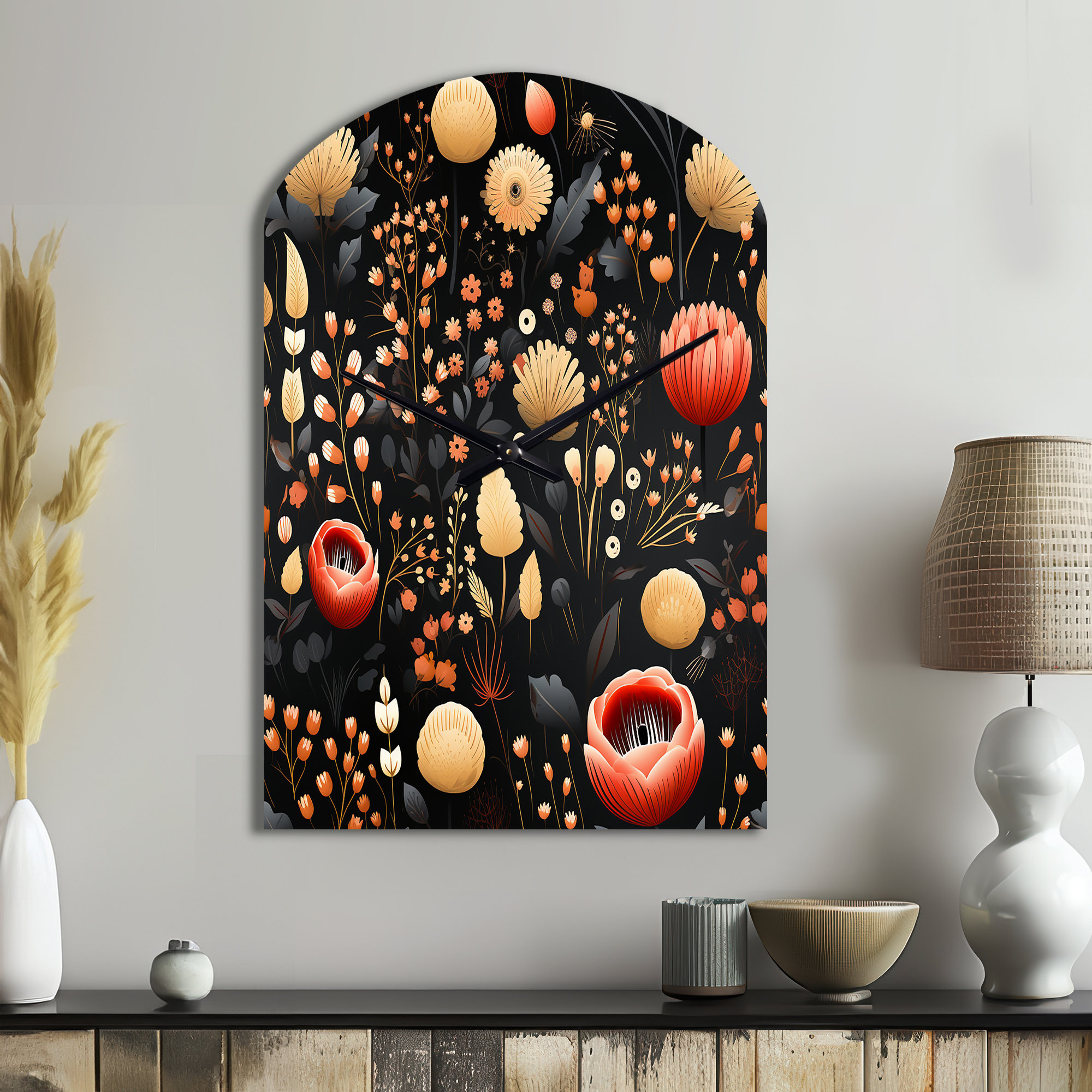 Design Art Bohemian Bliss Floral Pattern - Floral Asymmetrical Metal ...