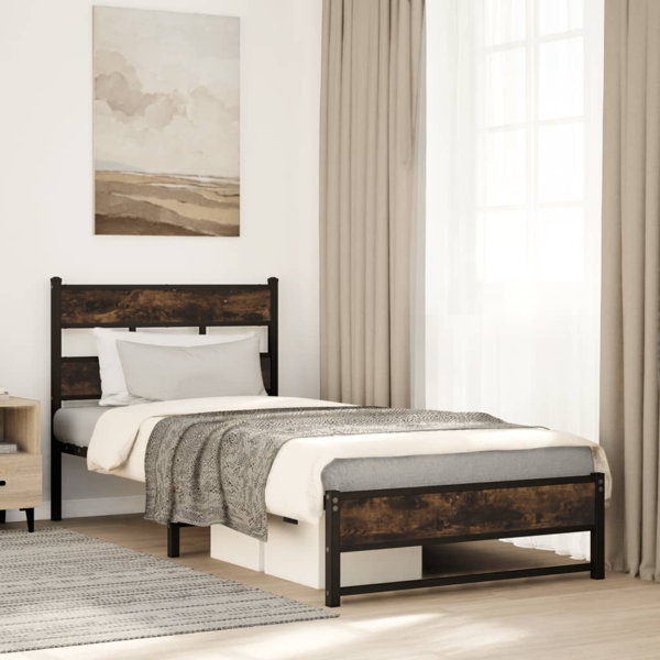 Borough Wharf Anjely Vidaxl metal bed without mattress smoked oak ...