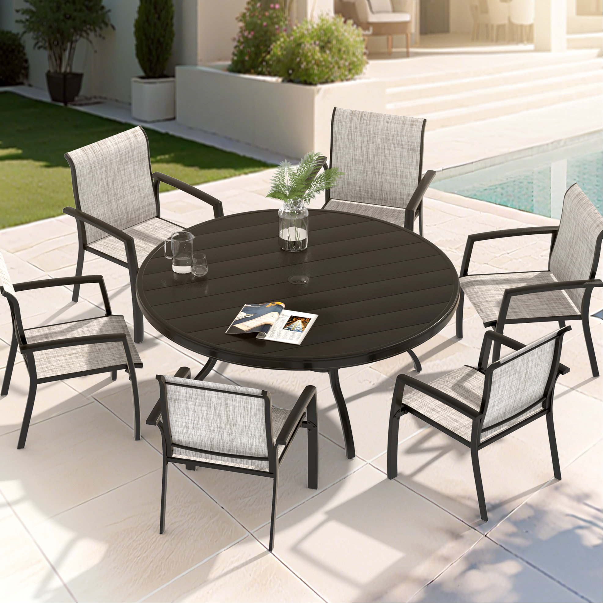 Latitude Run® 7 - Piece Patio Dining With 6 Stackable Seating And Table ...