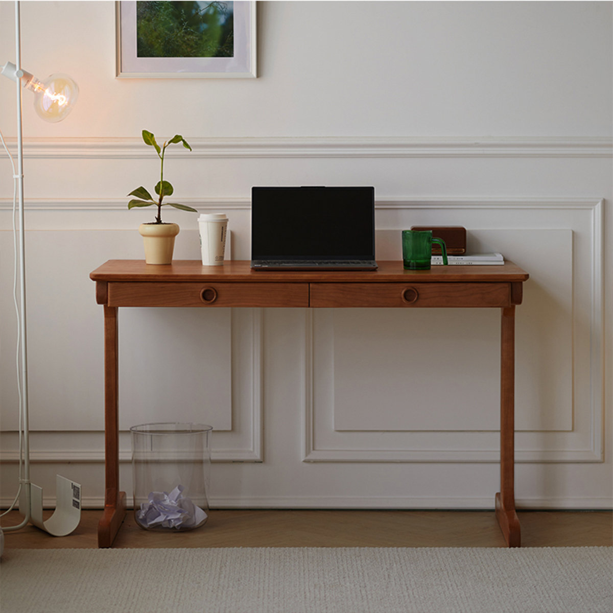 BELSUB Nordic Minimalist Cherry Wood Computer Desk | Wayfair