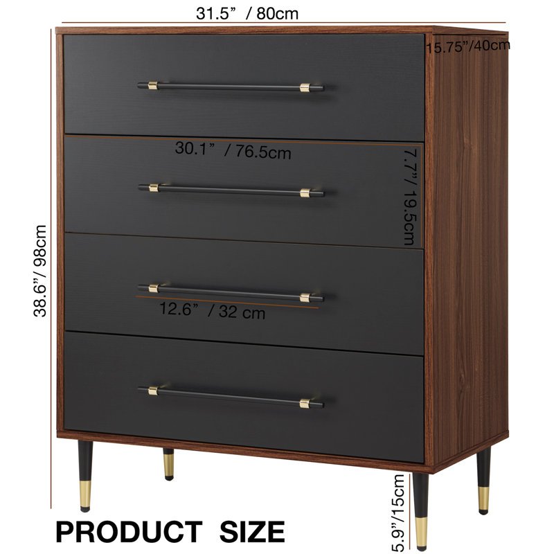 George Oliver 4 Drawer Mid Century Modern Bedroom Dressers with Black ...