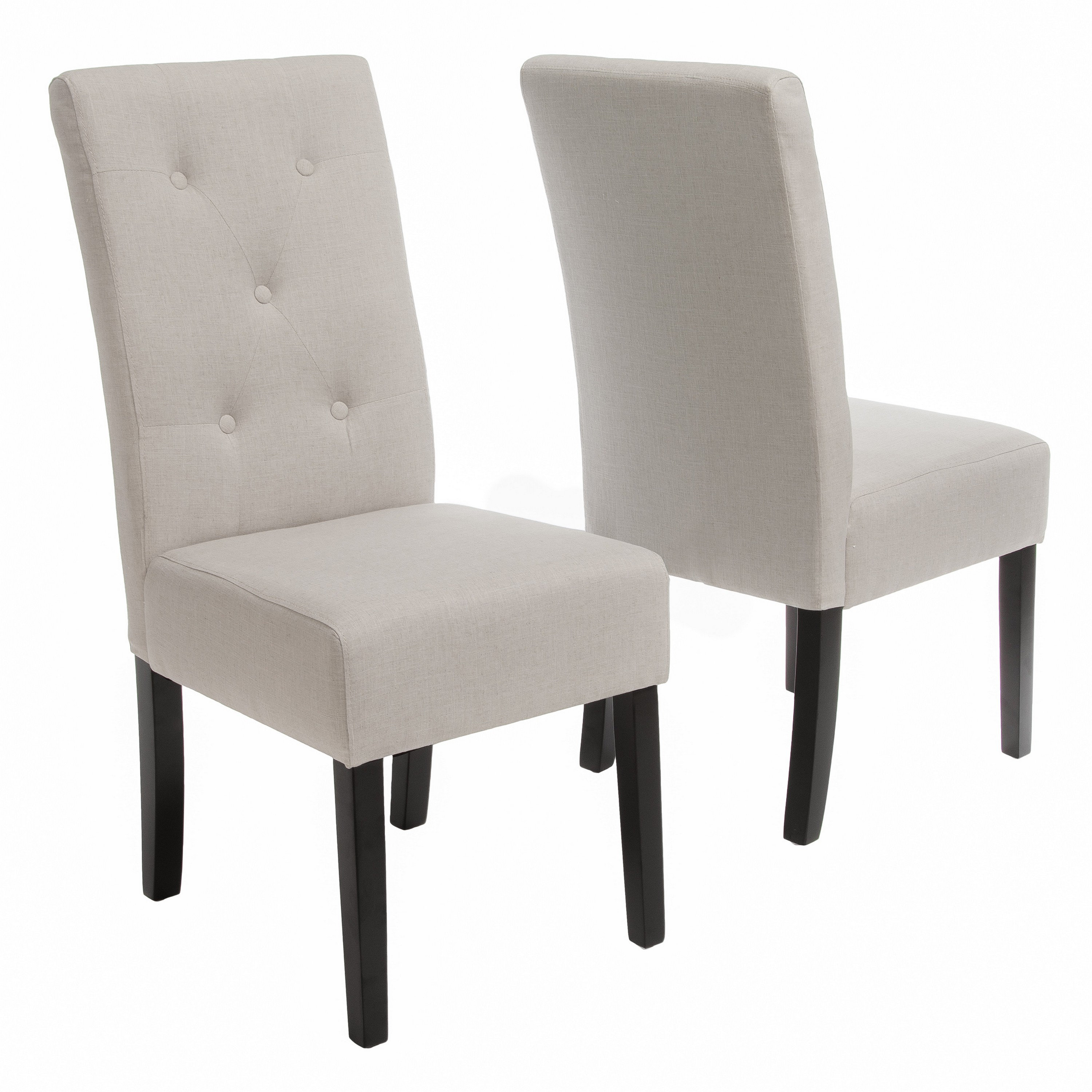 NFusion Xey Dining Parsons Chair Set Of 2, Button Tufted, White Linen ...