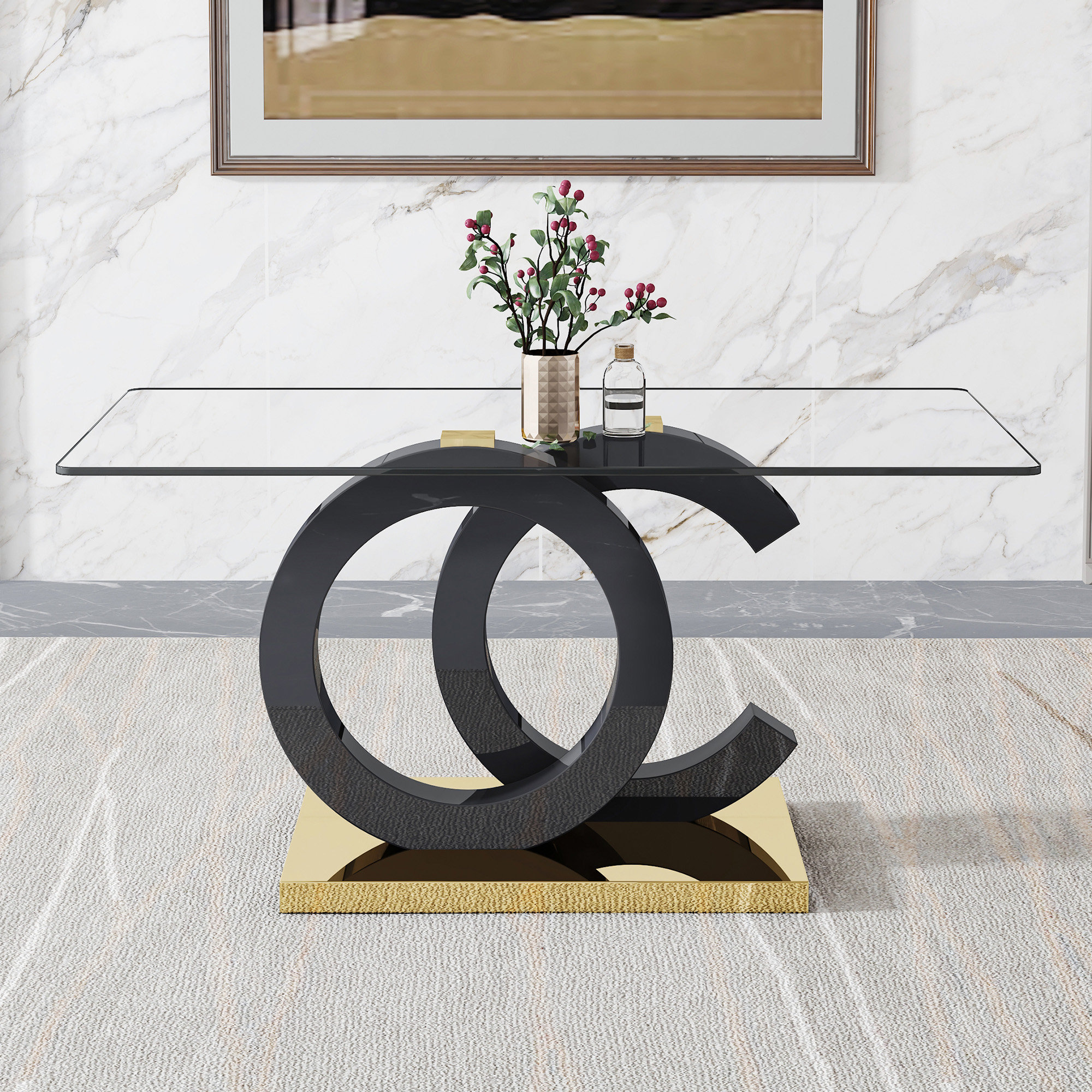 Ivy Bronx Large Modern Minimalist Rectangular Glass Dining Table (Only ...