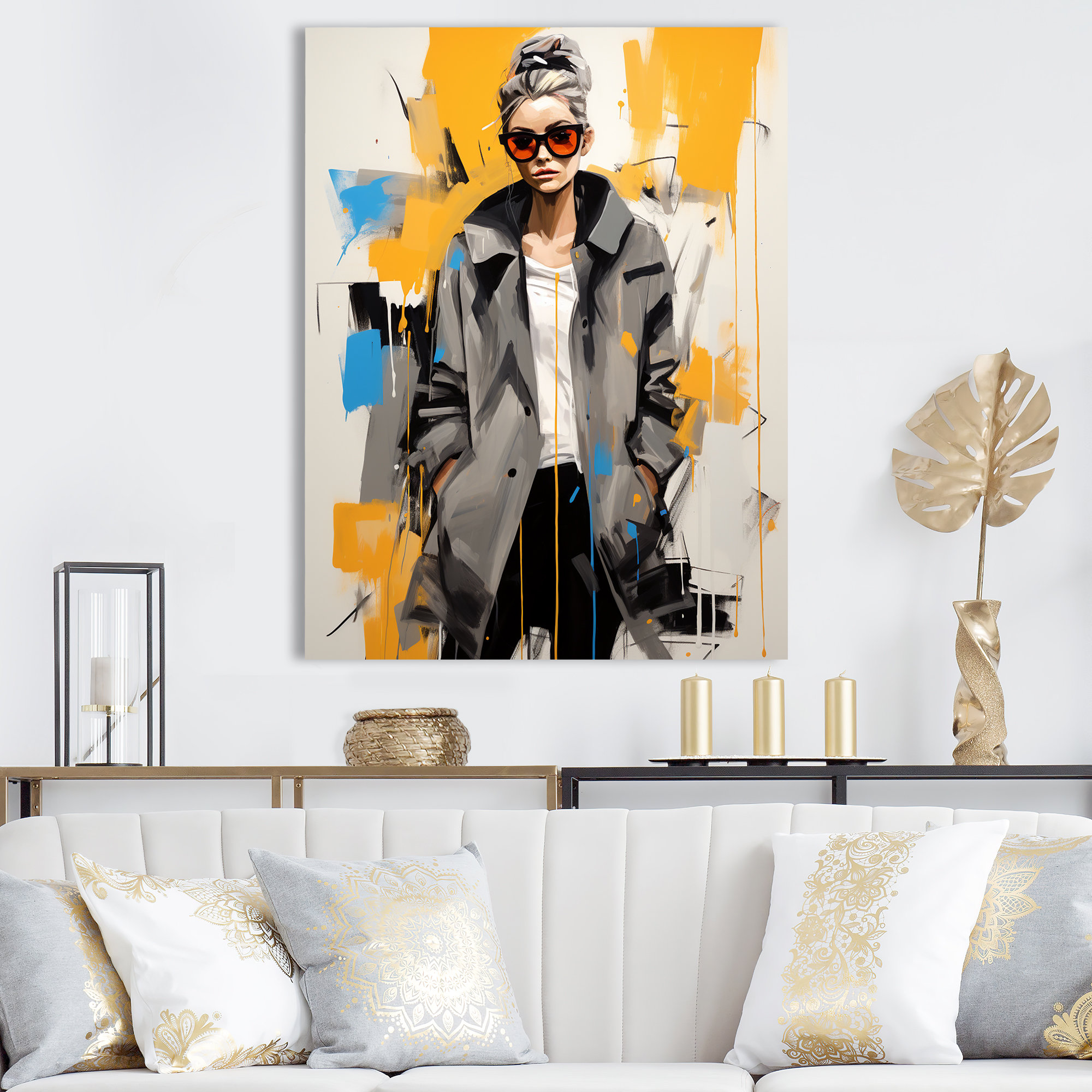 Everly Quinn Yellow And Grey Graphiti Fashion Woman Portrait I | Wayfair