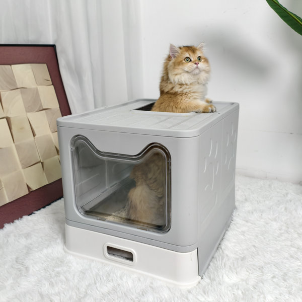 Tucker Murphy Pet™ Stainless Steel Enclosed Cat Litter Box With Lid Top ...