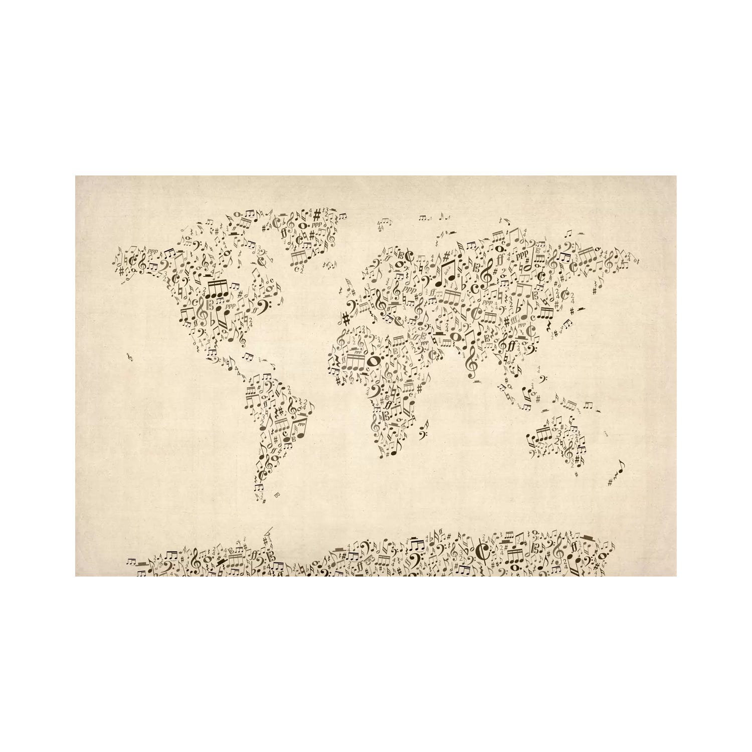 iCanvas 'Music Notes Map of The World' by Michael Thompsett Graphic Art ...