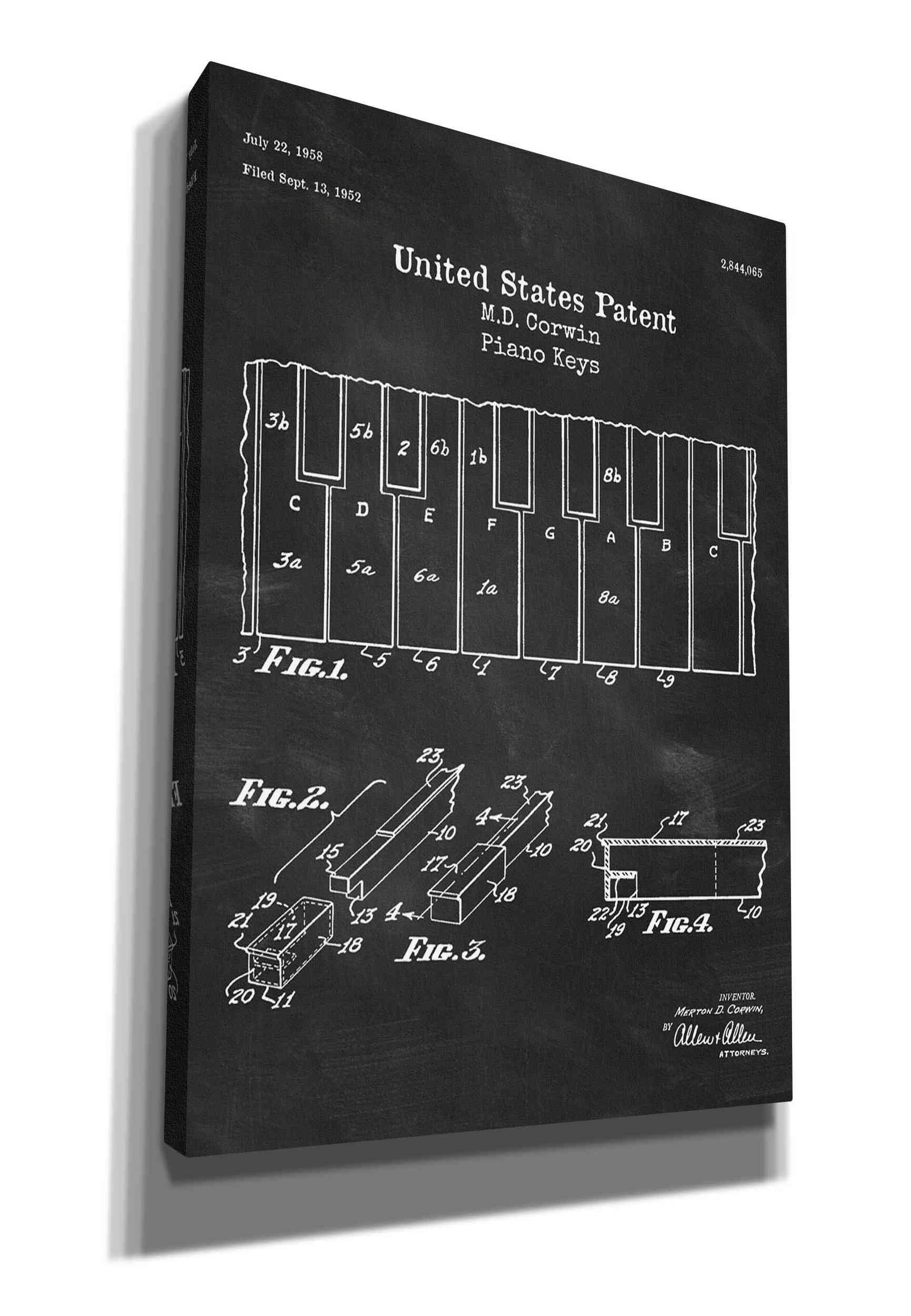 Williston Forge Piano Keys Blueprint Patent Chalkboard On Canvas Print ...