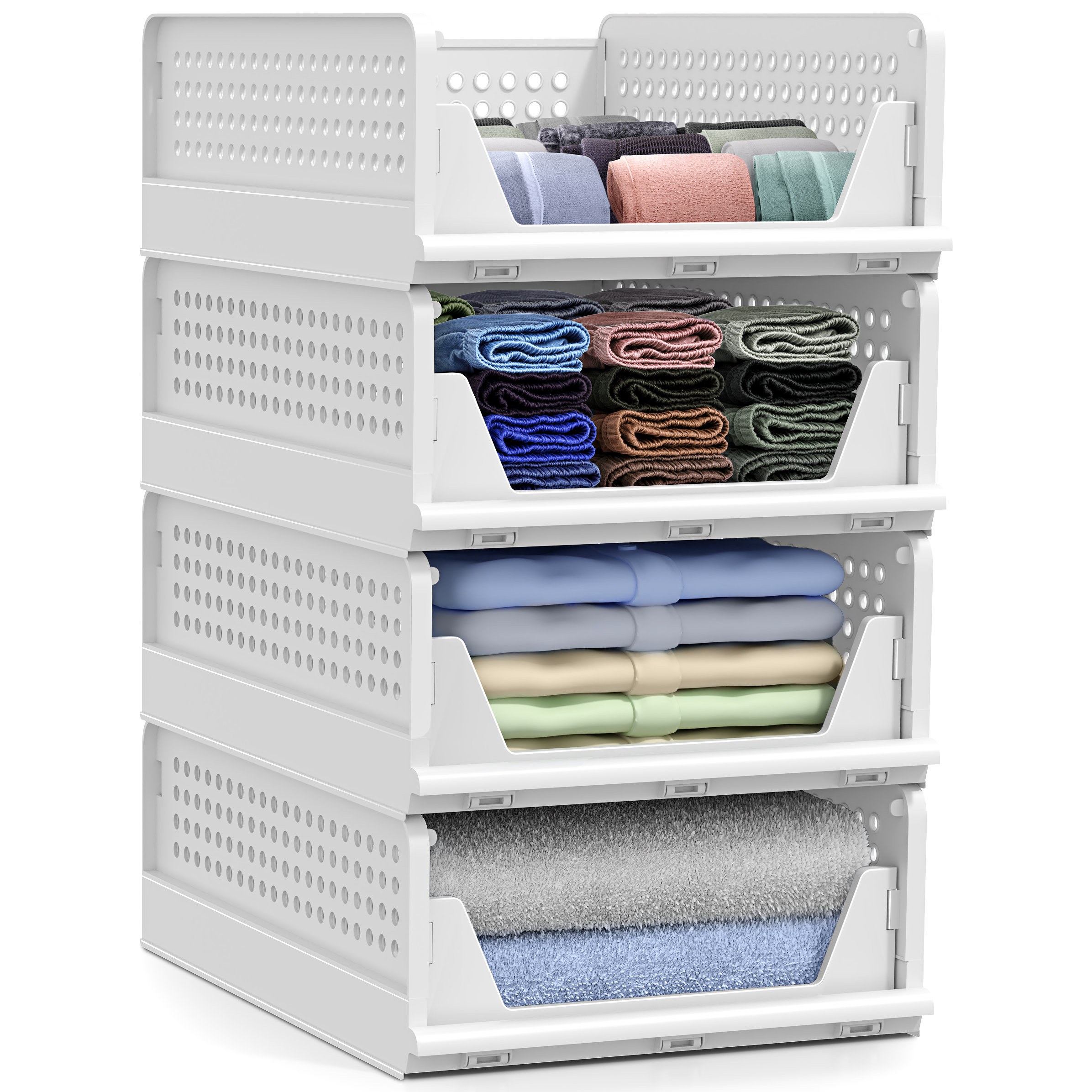 Sorbus 4 Pack Folding Shelf Organizer - Stackable Closet Shelf ...