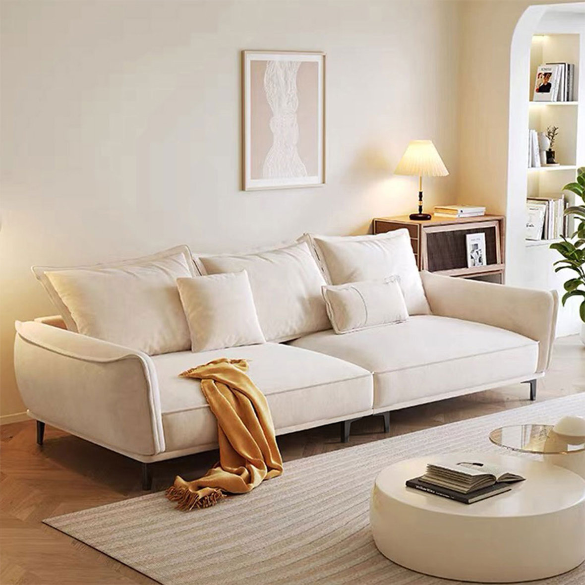 Hokku Designs Cream-style Dutch fleece living room sofa, down latex ...