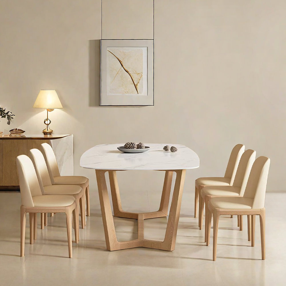 Greyleigh Modern Solid Wood Rock Plate Dining Table Chair 7 - Piece ...