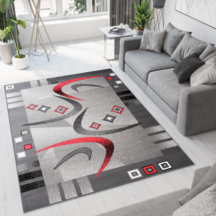 17 Stories Mamia Grey And Red Area Rug | Wayfair.co.uk