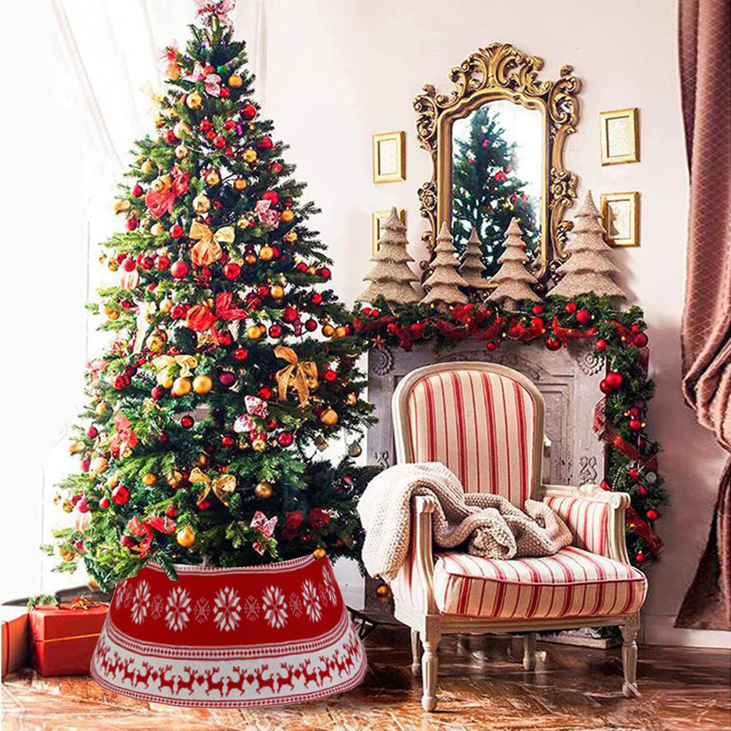 The Holiday Aisle® Snowflake Elk Knitting Xmas Tree Collar | Wayfair