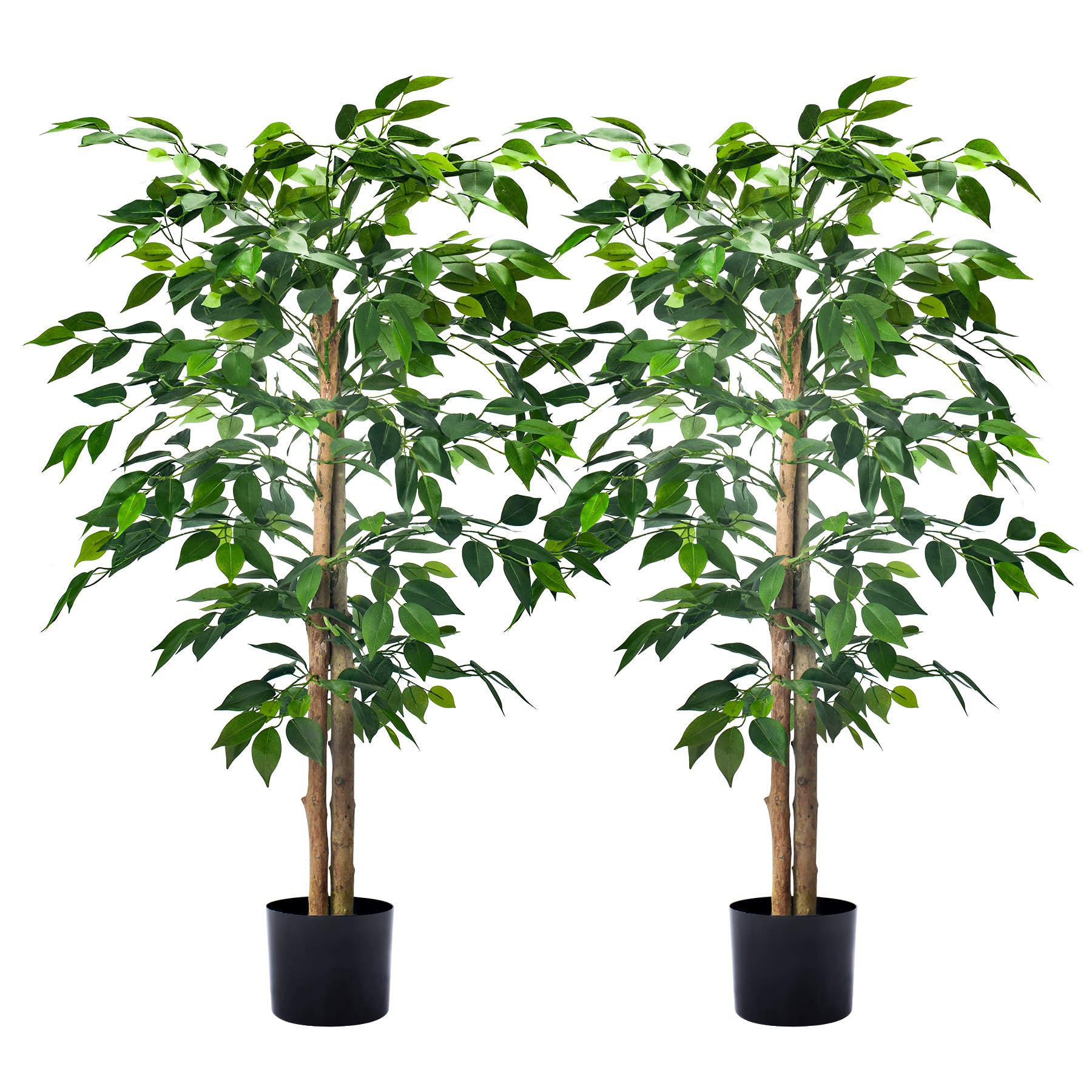 Primrue 2Packs 4FT Artificial Ficus Trees With Realistic Leaves And ...