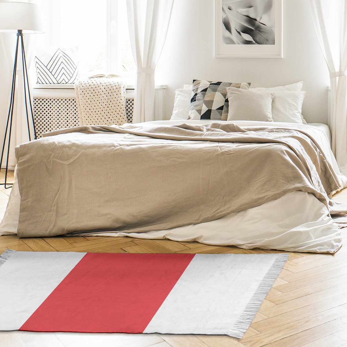 East Urban Home Red/White Rug | Wayfair
