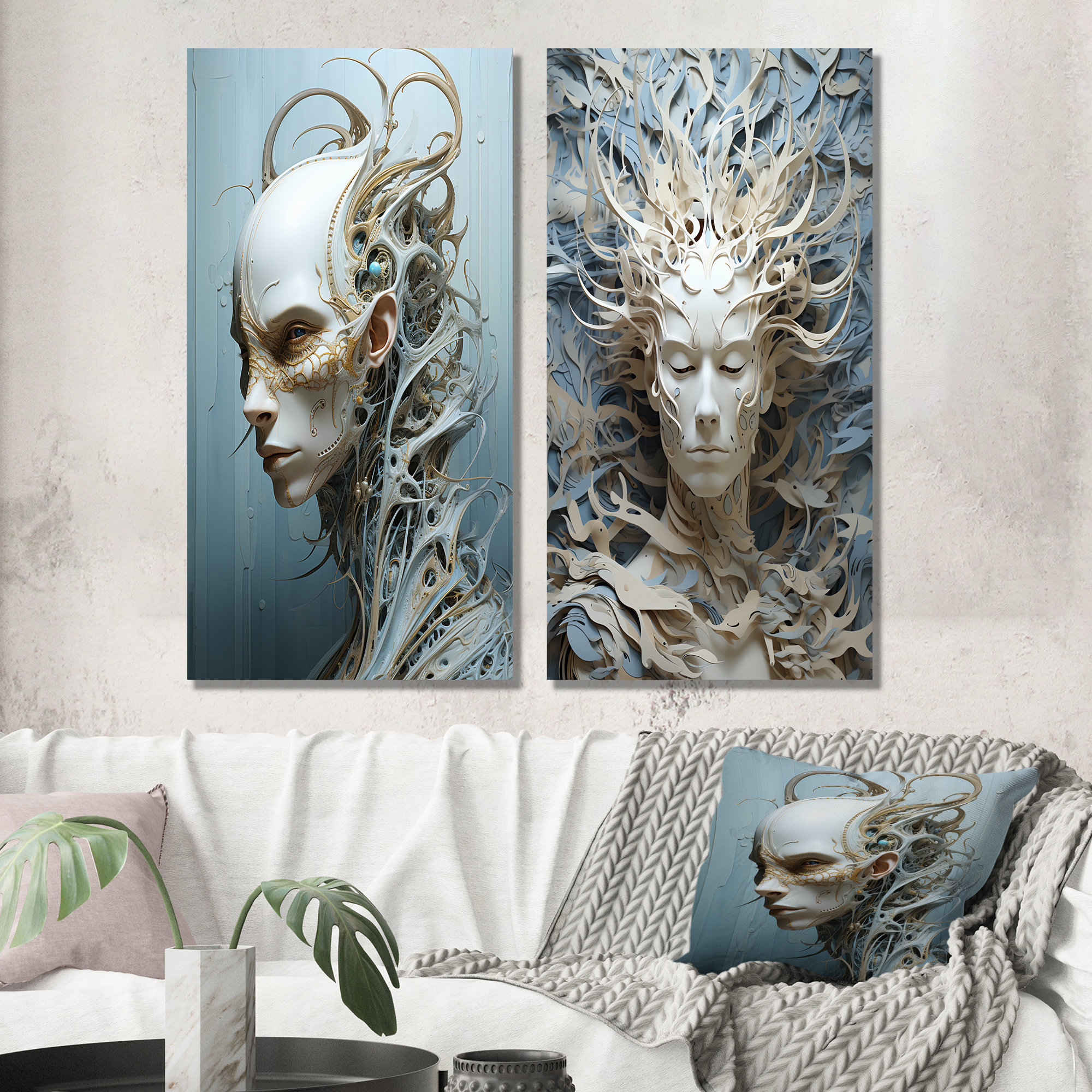 Trinx Mythical Alien Creature Painting - Aliens Canvas Prints Set Of 2 ...