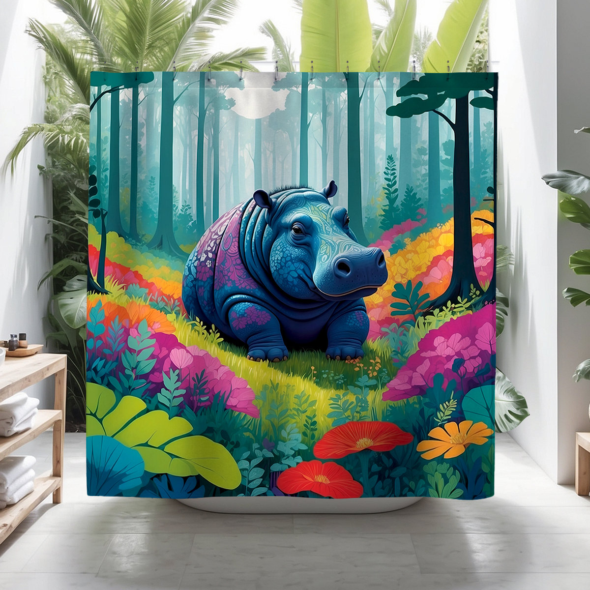 ULLI HOME Clava Hippo Shower Curtain | Wayfair