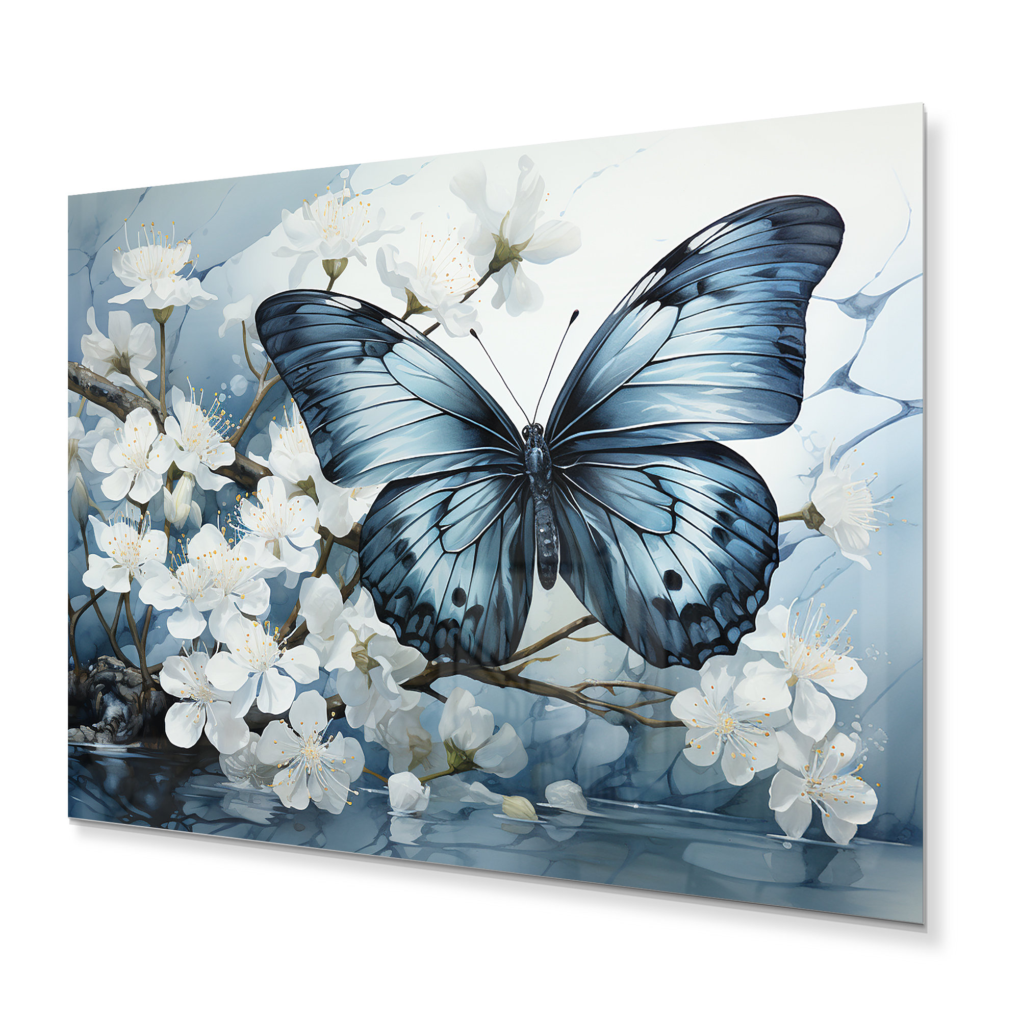Gracie Oaks Blue White Butterfly Reflection - Animals Metal Wall Art Prints - Wayfair Canada