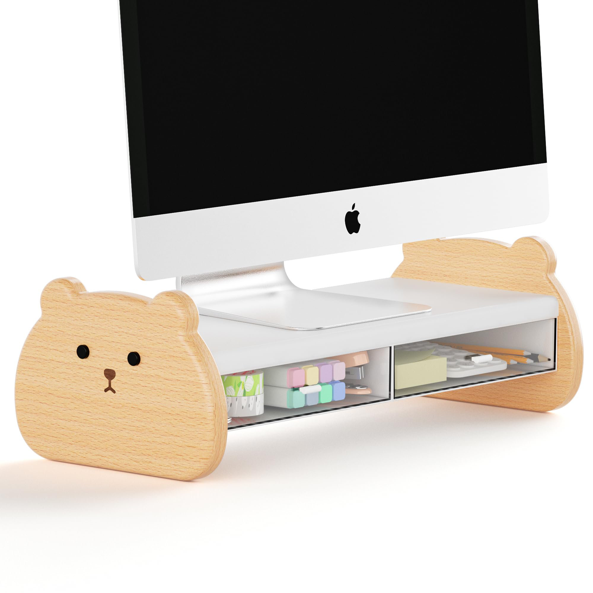 Trinx Monitor Stand Riser,Wooden & MDF Computer Desktop Stand With 2 ...