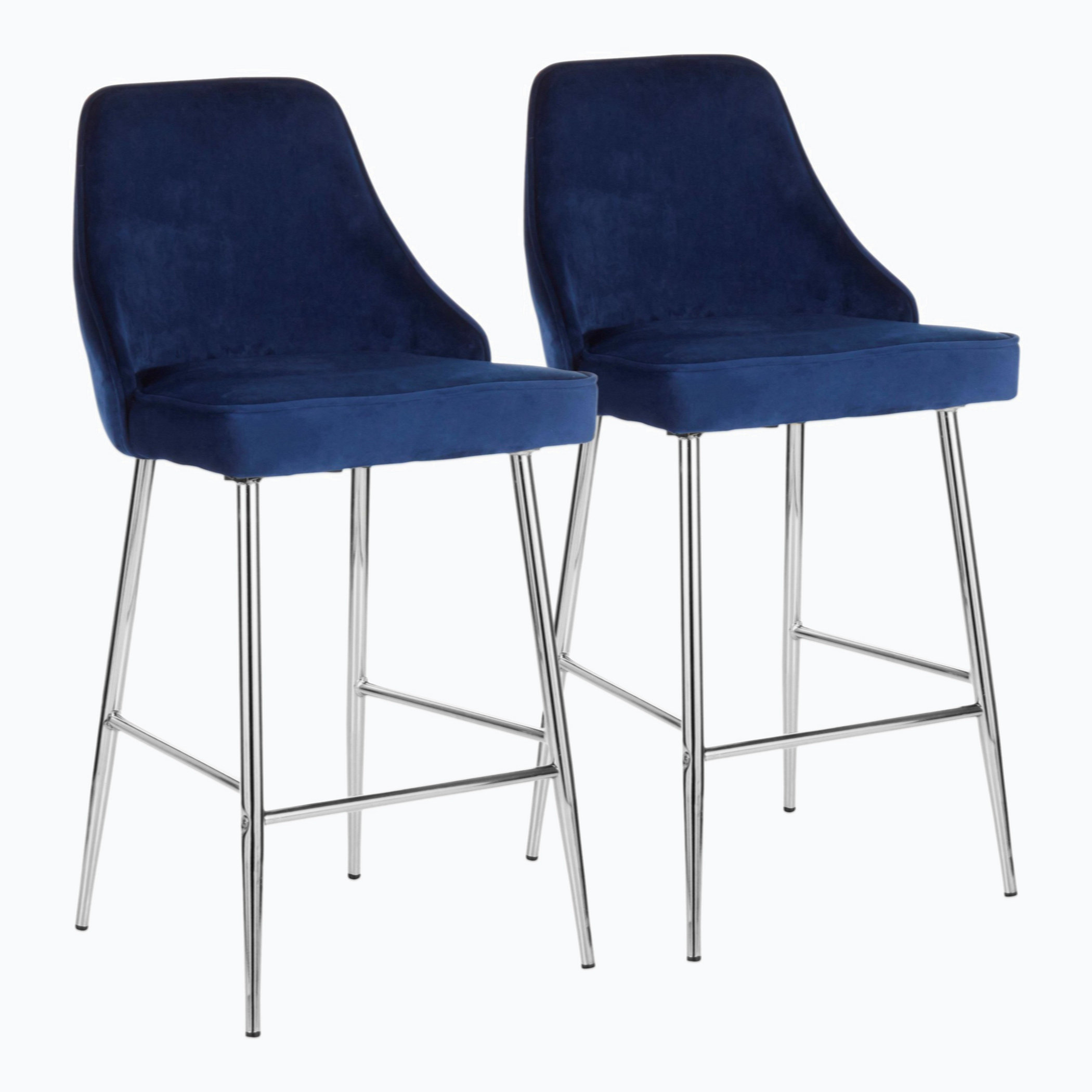 Wenty Contemporary Counter Stool In Black Metal And Navy Blue Velvet By ...