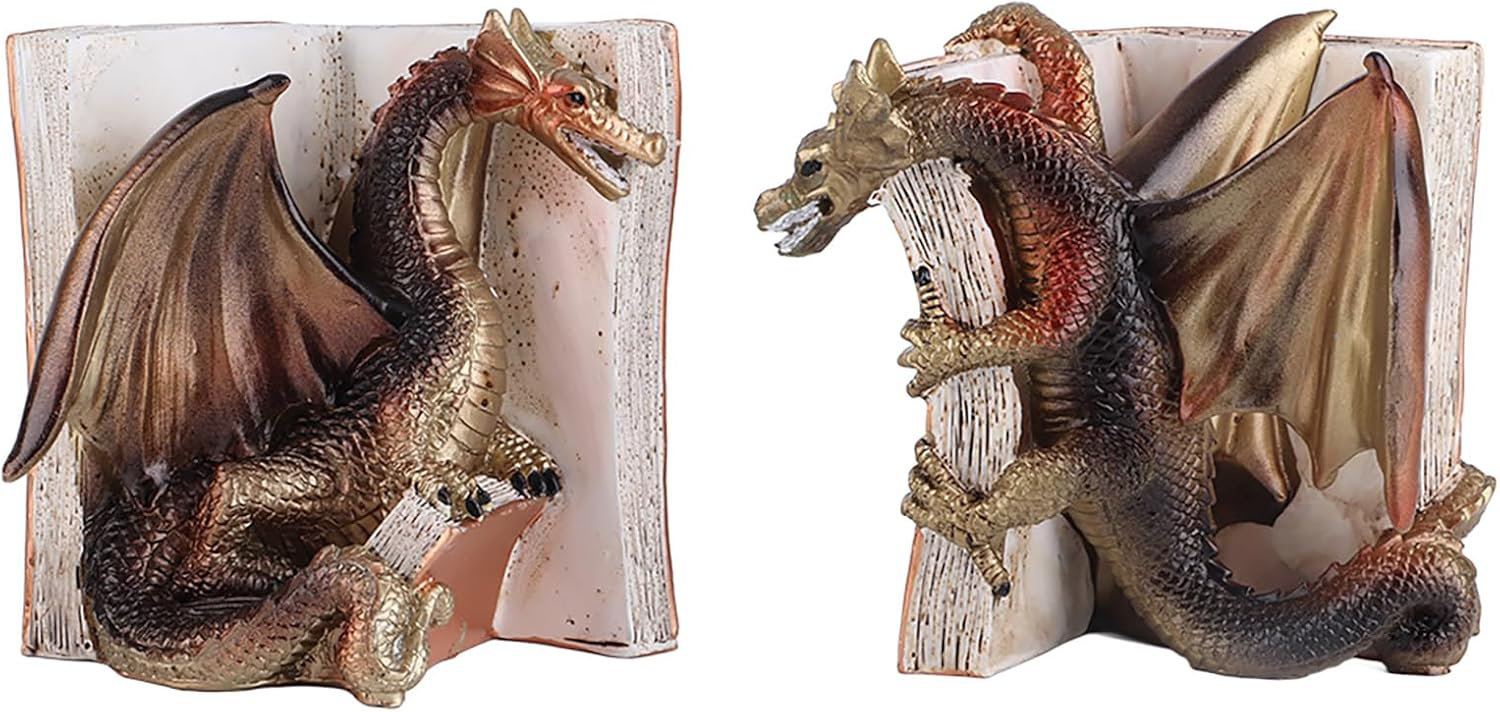 MEBROT Resin Dragon Statue Desktop Bookend For Home Office Bookshelf ...