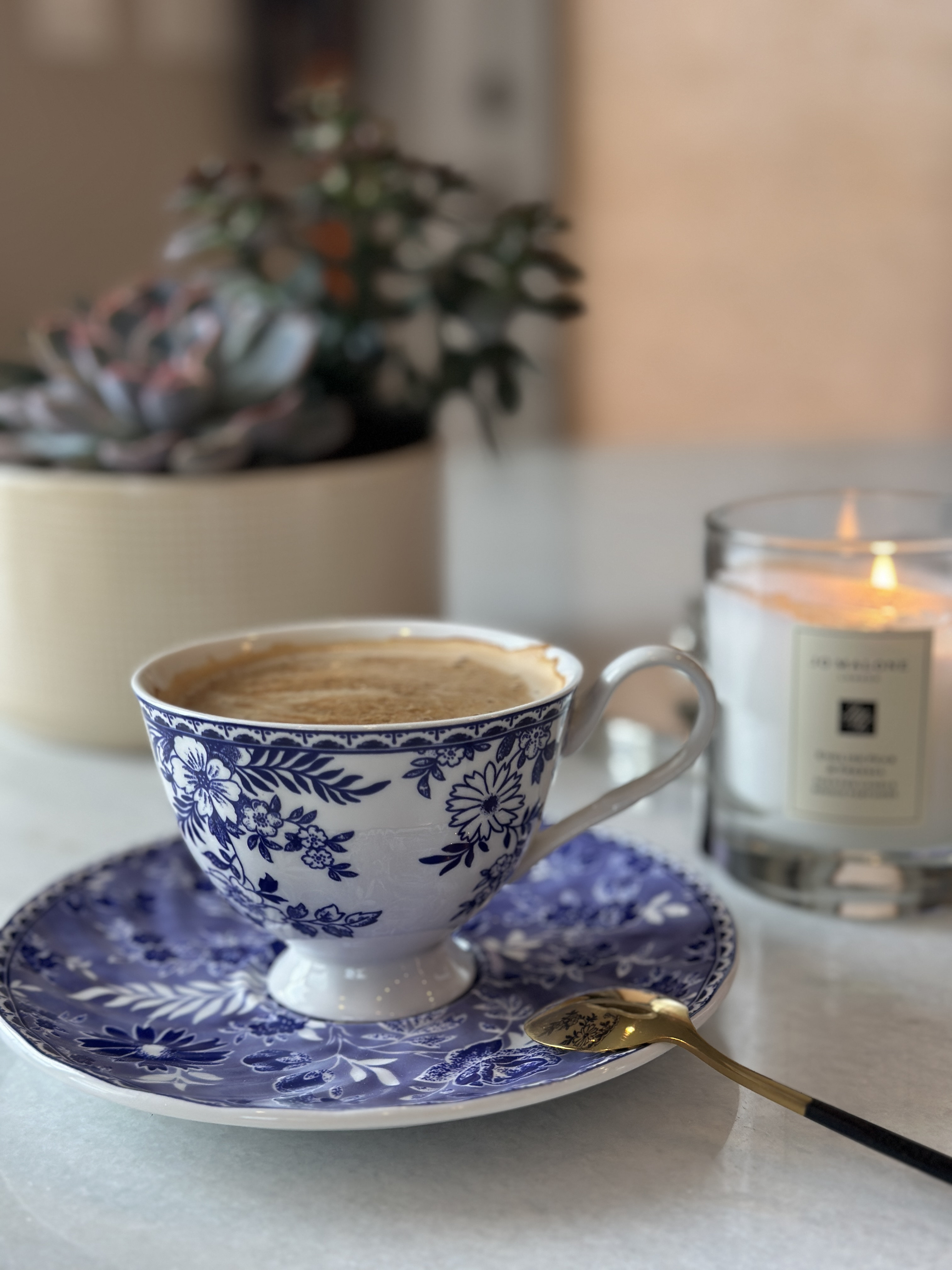 Charlton Home® Blue Floral Teacup & Saucer Set | Wayfair