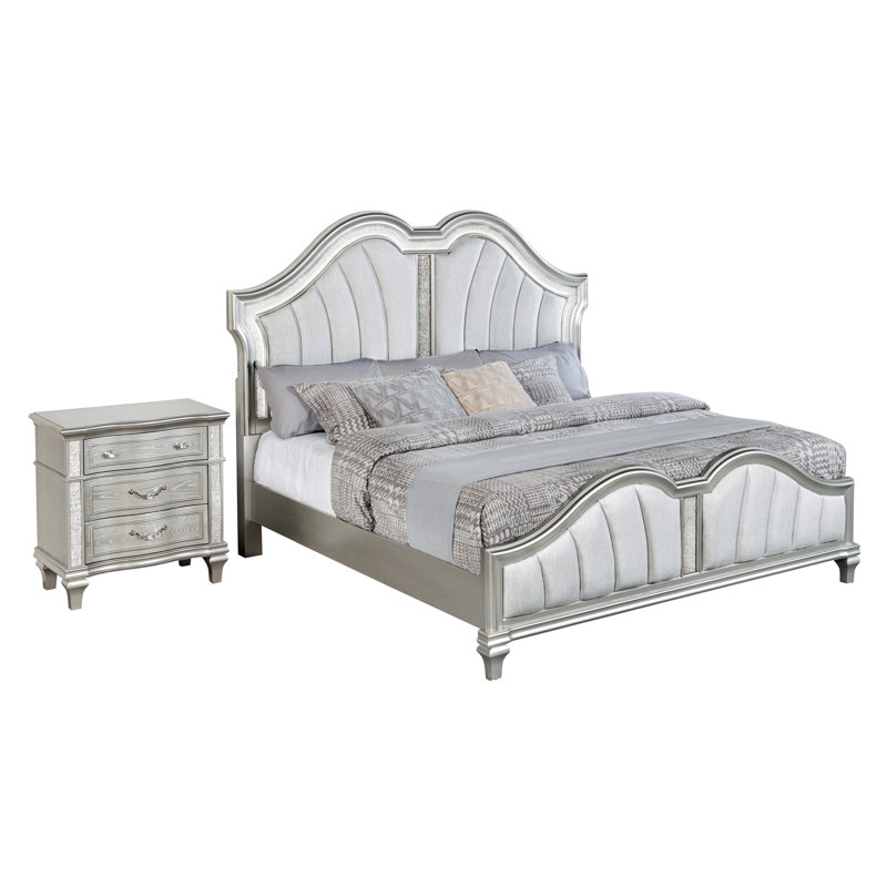 Rosdorf Park Silver Bedroom Set With LED Lights And Upholstered ...