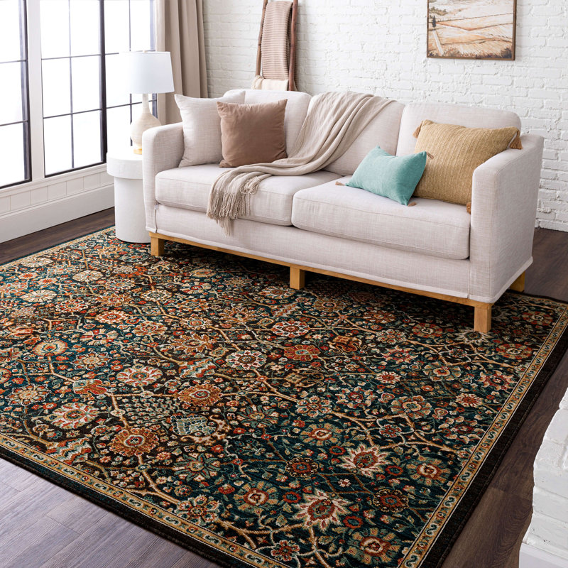 Bungalow Rose Ornamental Floral Brown/Black Area Rug & Reviews | Wayfair