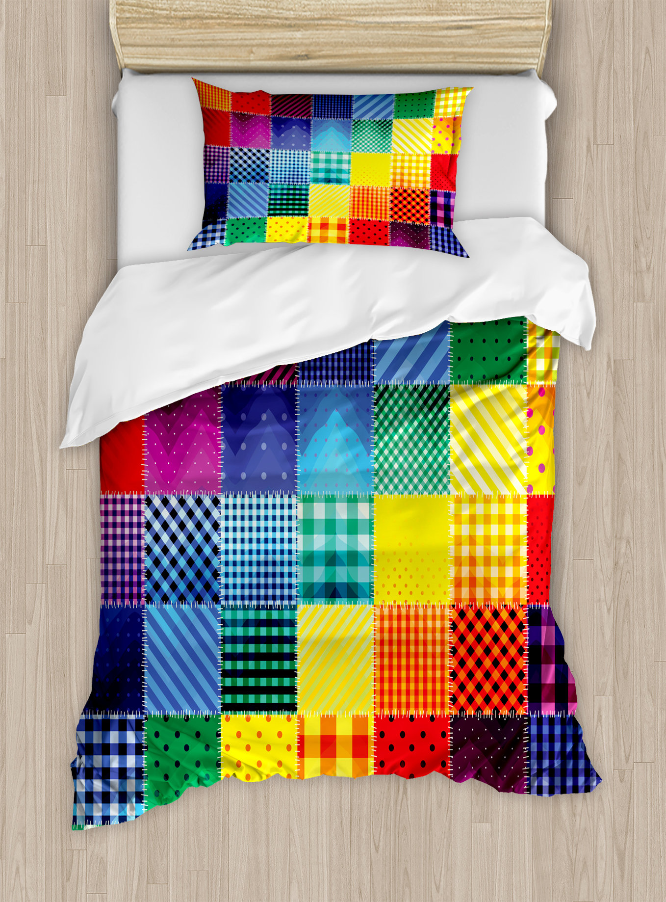 Ambesonne Farmhouse Rainbow Colored Square Shaped Diverse Patterns with ...