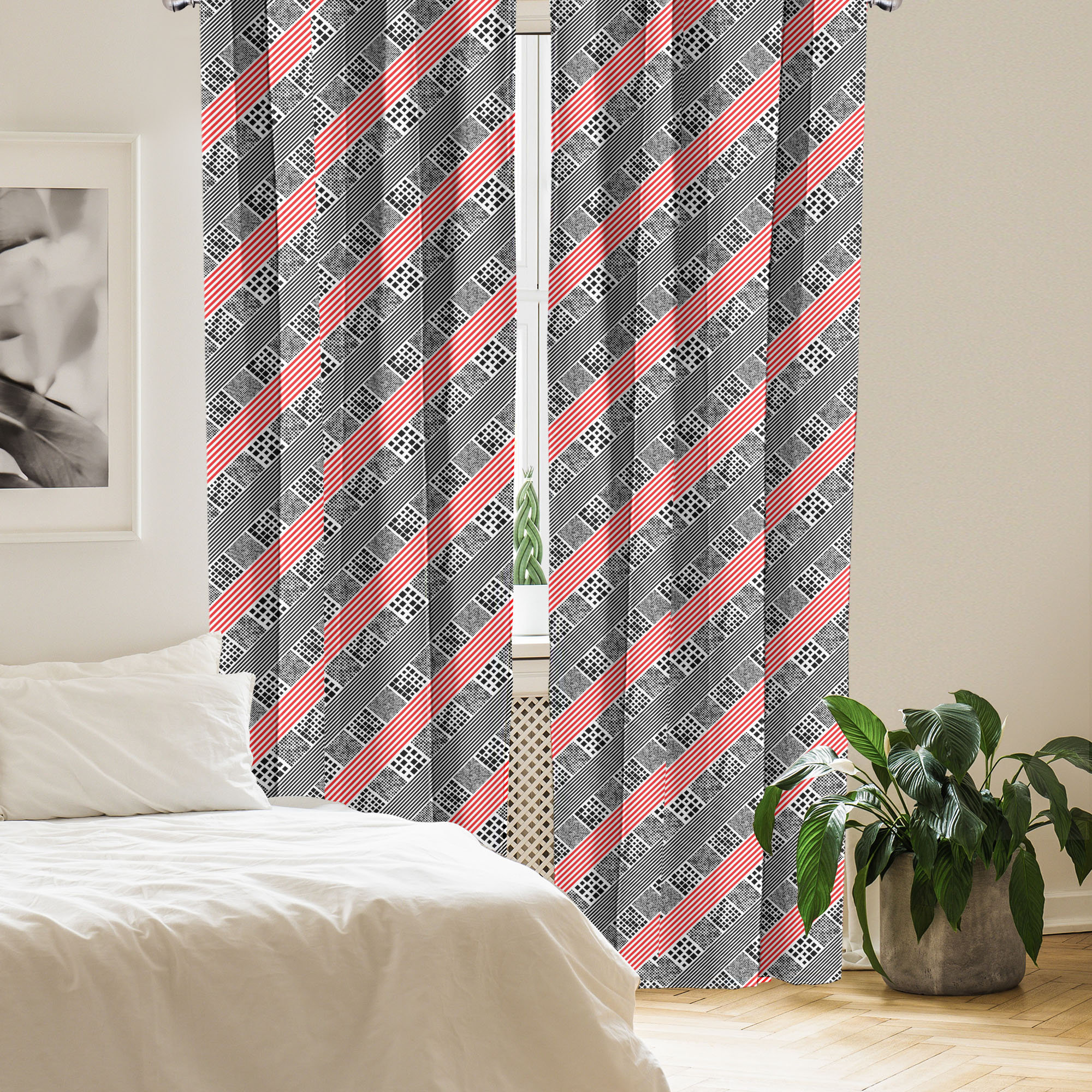 Red Barrel Studio® Abstract 4-Panel Curtains, Modern Diagonal Stripes ...
