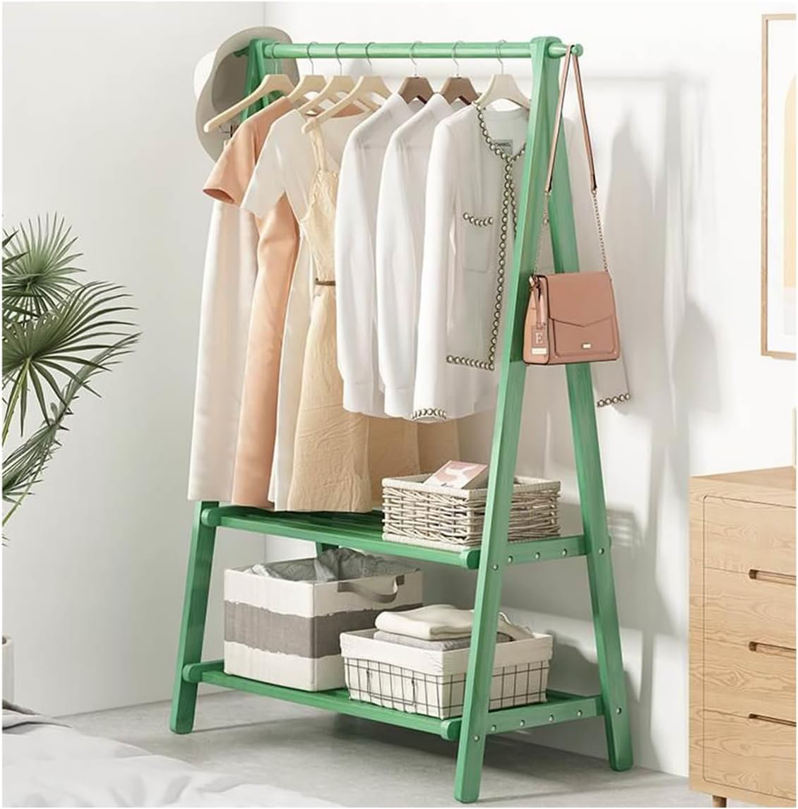 Ebern Designs Bamboo Free Standing Foldable Clothes Rack, Coat Rack ...