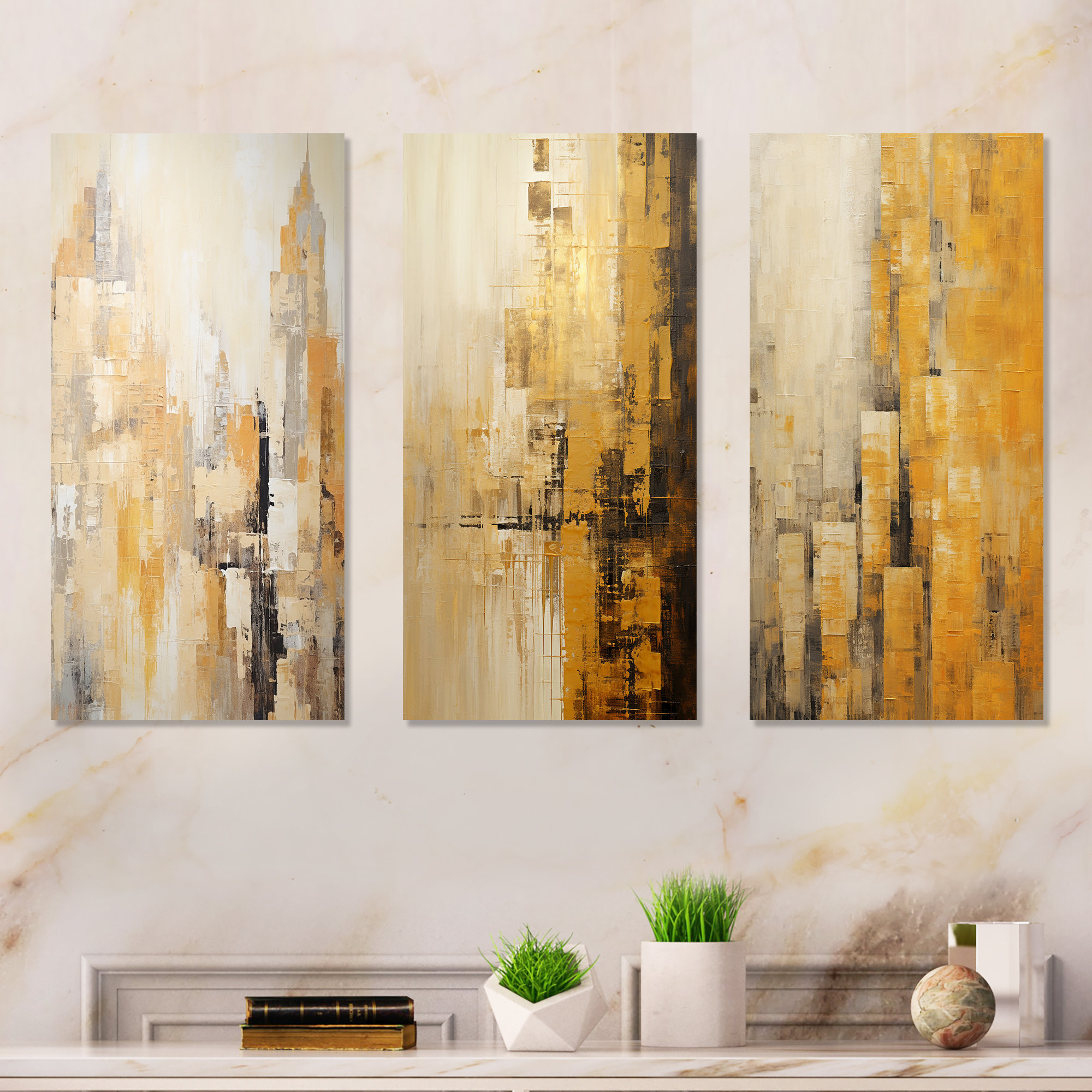 Latitude Run® Modern Cityscape Skycraper Golden Blocks - Skyscrapers ...