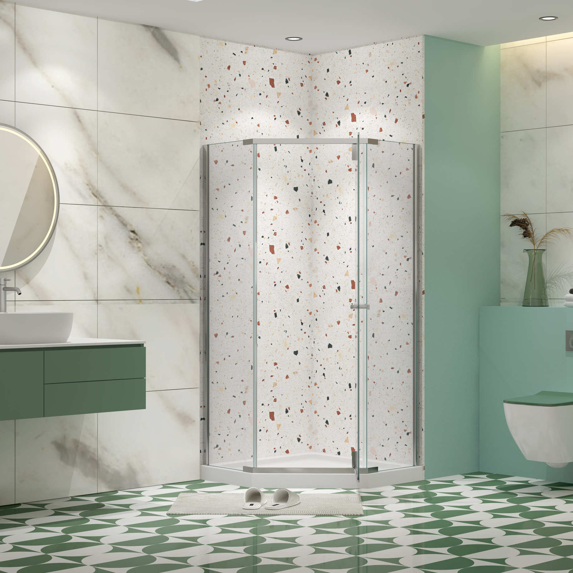 DuskDreams 1/4" Tempered Glass Pivot Shower Enclosure - Finish 34.75 In ...