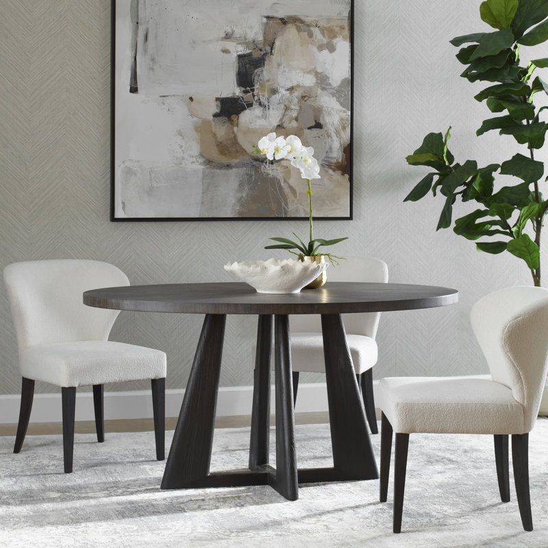 Gracie Oaks Jenab Round Gray Walnut Dining Table | Wayfair