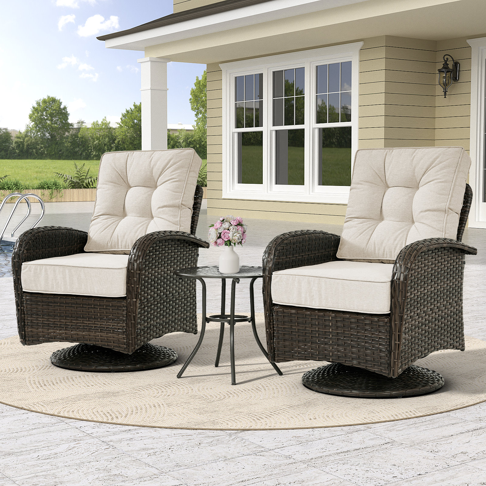 Winston Porter Wicker / Rattan 2 - Person Outdoor Seating Group Swivel ...