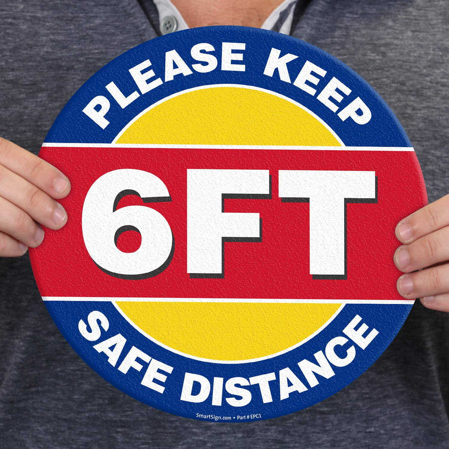 SmartSign Please Keep 6Ft Safe Distance Anti-Slip Adhesive Floor Sign ...
