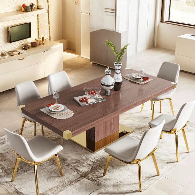 Everly Quinn MDF Top Dining Table with Gold Finish Corner, MDF Pillar ...