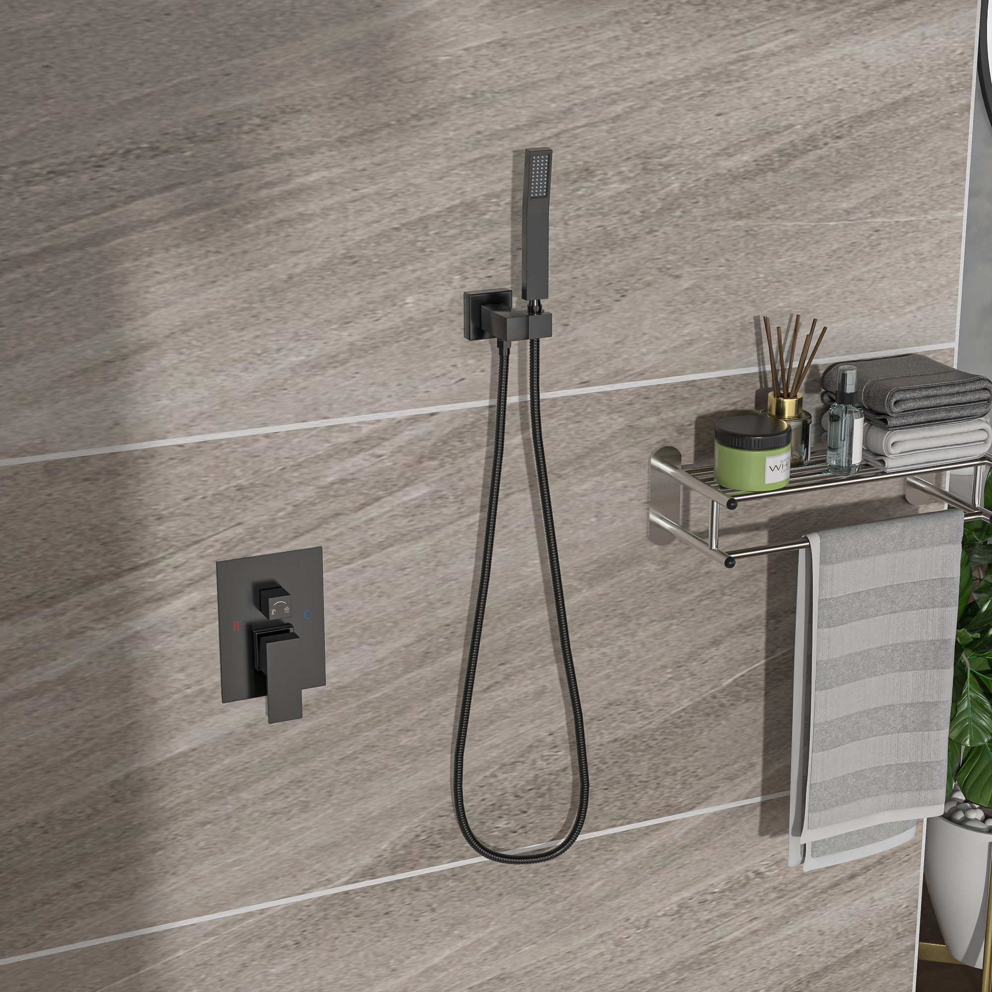 JINXUNDA Pressure-balanced Dual Shower Set Matte Black Modern Bathroom ...