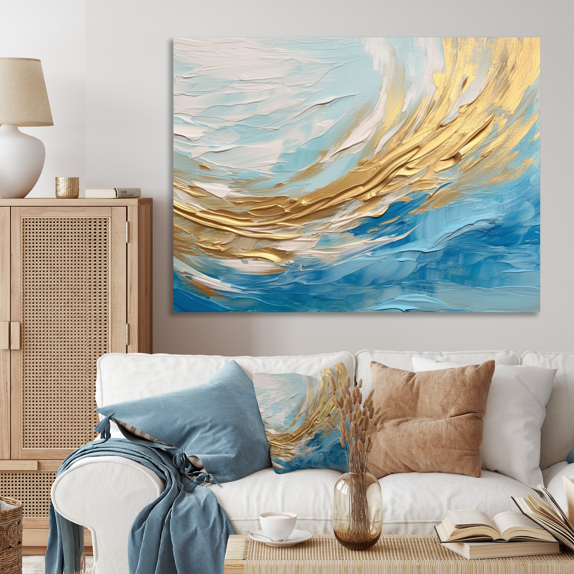 Mercer41 Baby Blue And Gold Enchanted Whirls II - Abstract Spirals ...