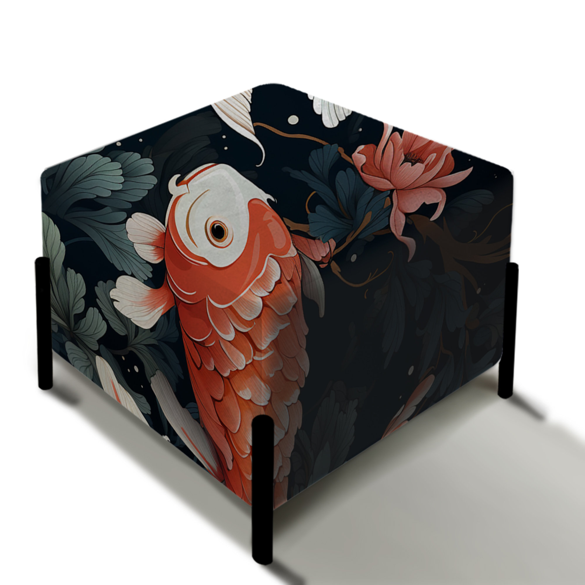 Design Art Koi Fish Nishikigoi Watercolor - Japanese Square Ottoman ...