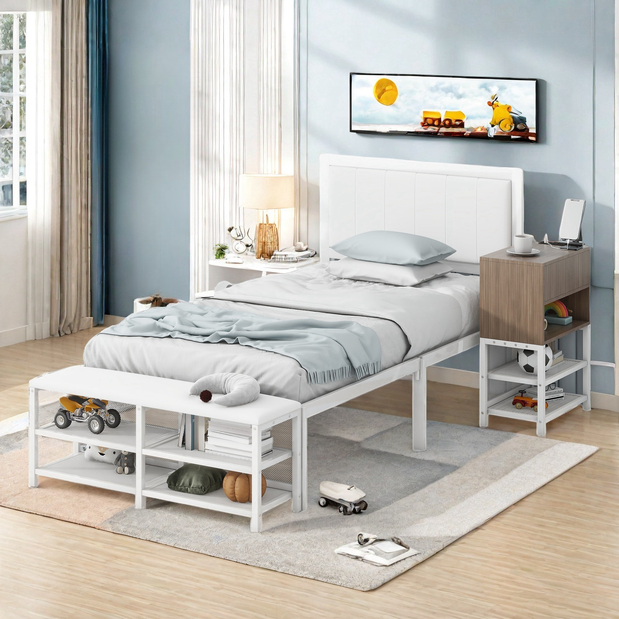 Ebern Designs Metal Banaz Bedroom Sets With Cushioned Footrest With Two ...