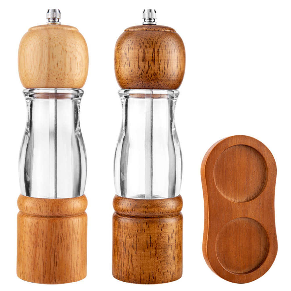 SC0GO Wooden Transparent Pepper Grinder Base Set Kitchen Peppercorns ...