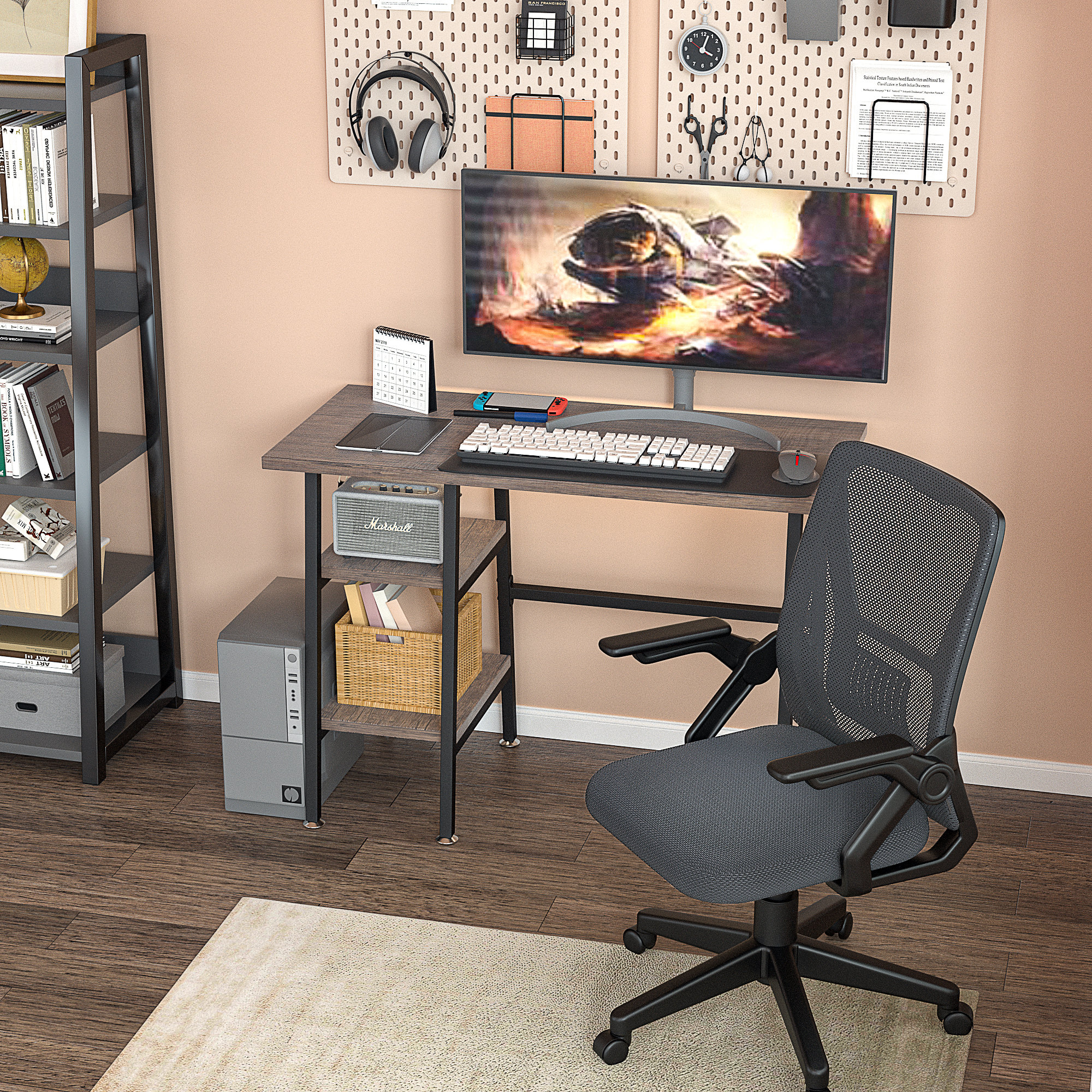 17 Stories Shallcross Home Office Desk & Chair Set Computer Desk and ...