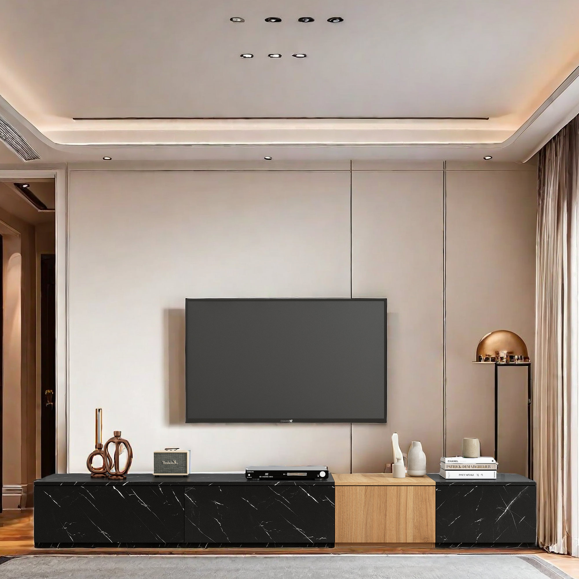 Wrought Studio™ 3 Modular TV Stand With Faux Marble, Walnut Wood Grain ...