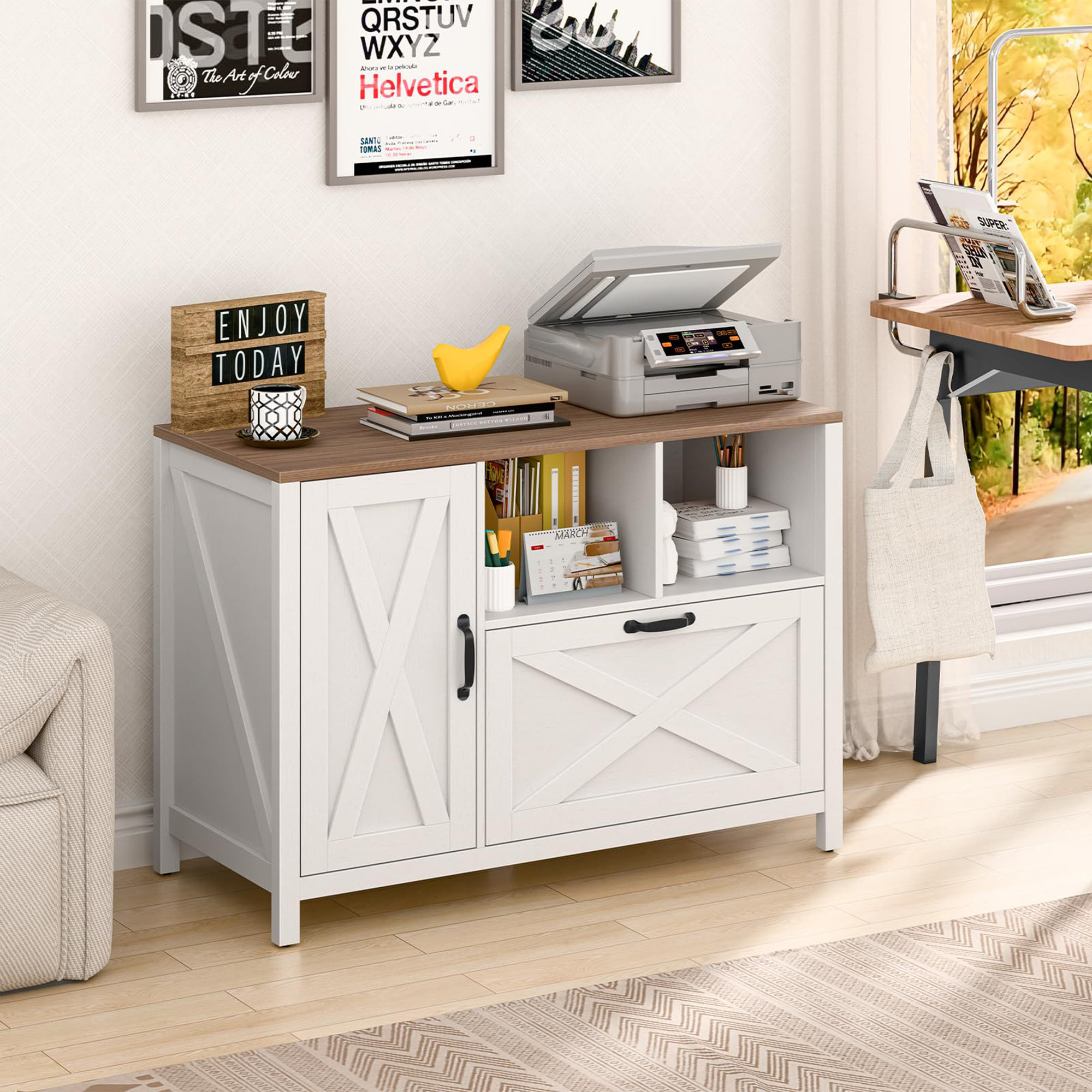 Gracie Oaks Horizontal Filing Cabinet with Large Drawers and Doors ...