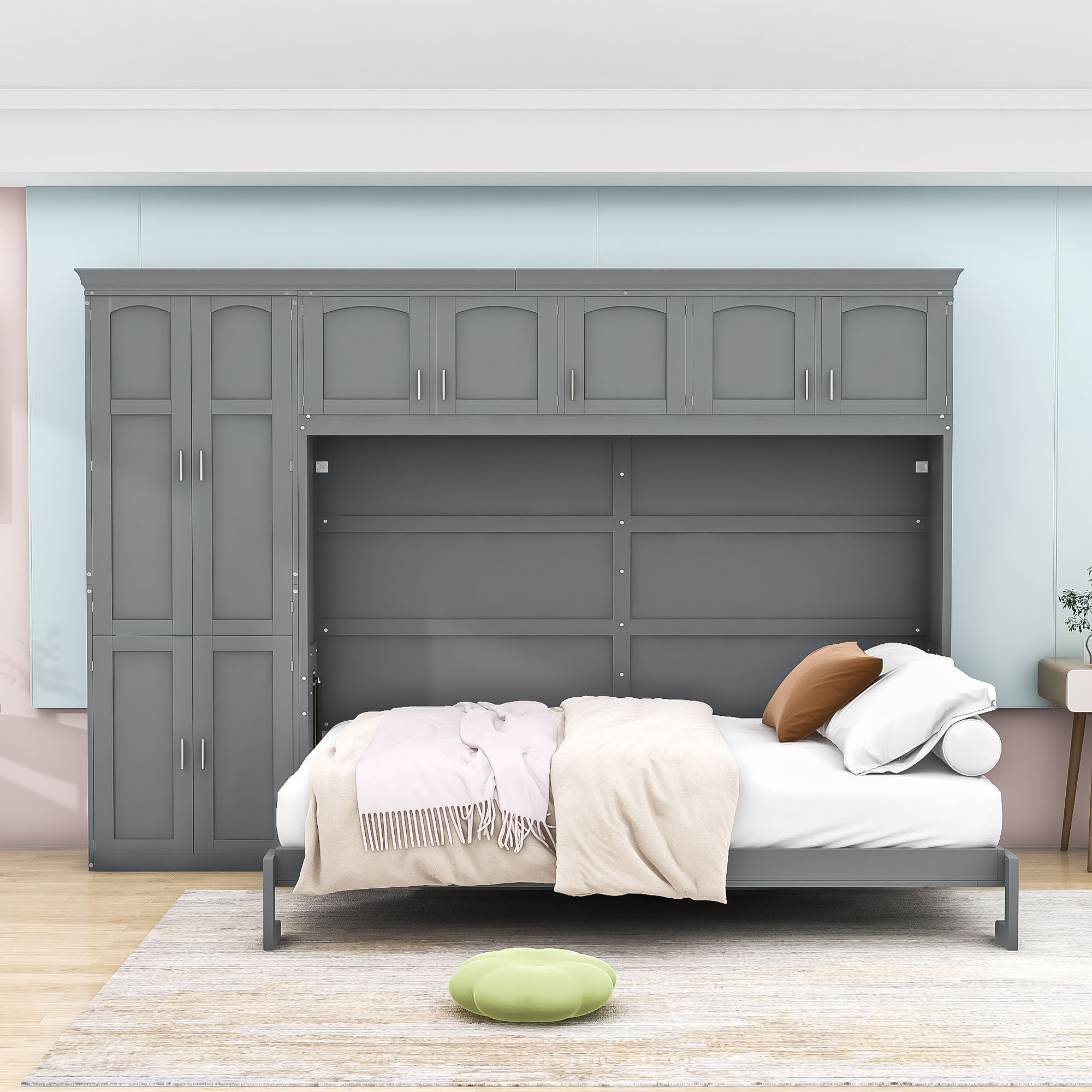 Red Barrel Studio Devonae Queen Size Wooden Murphy Bed with Integrated ...