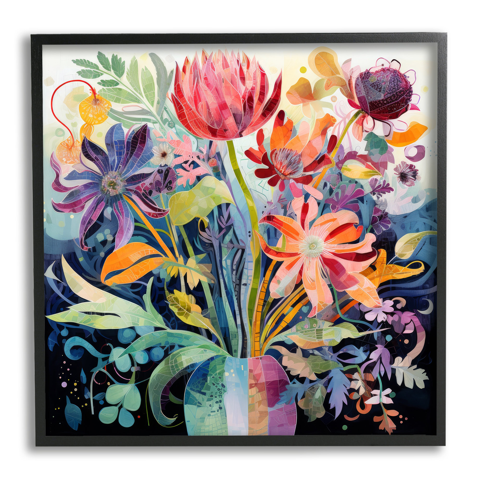 Stupell Industries Busy Modern Florals Framed Giclee Art by Lazar ...