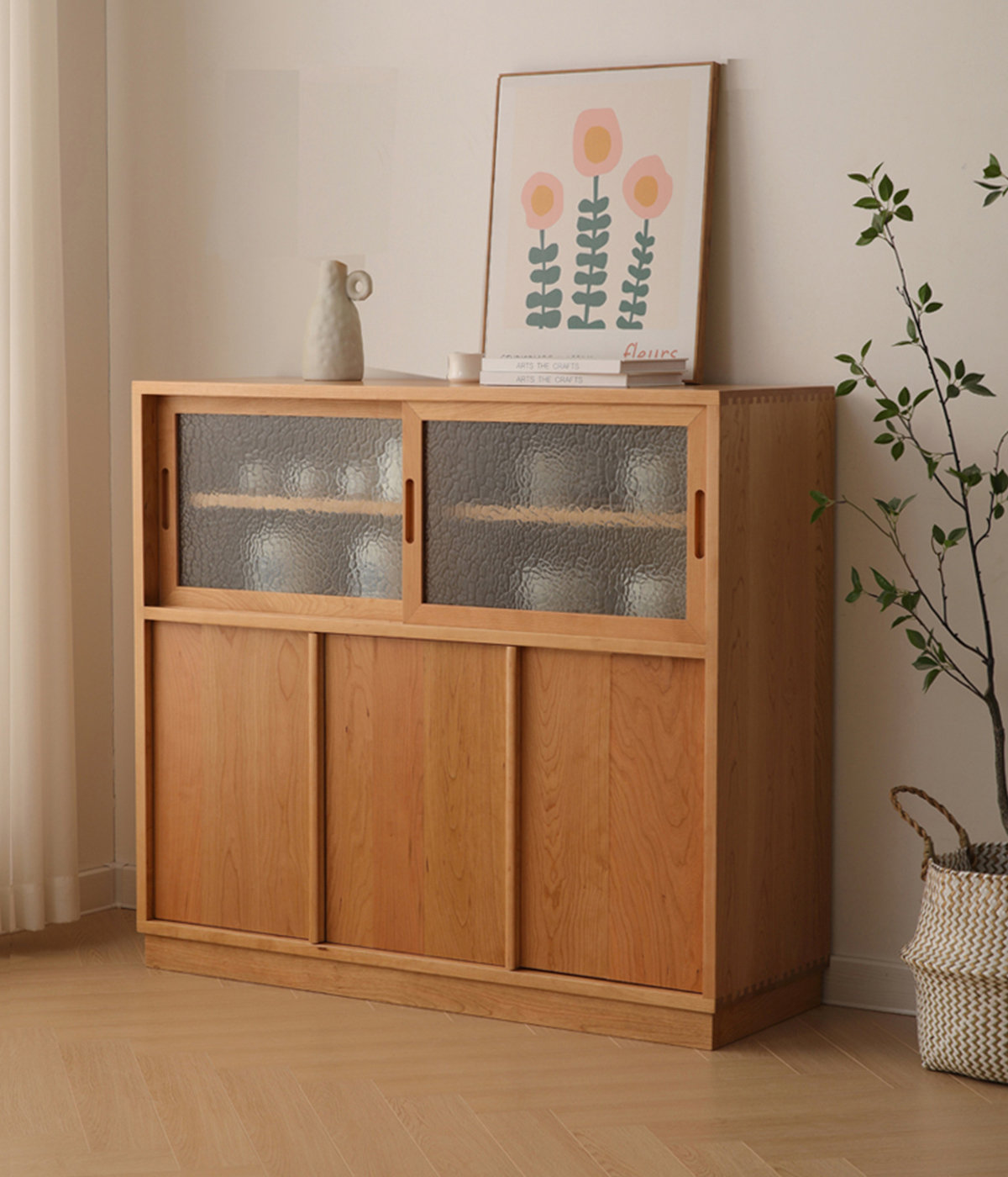 HOBULT Scandinavian Cherry Wood Dining Sideboard Organizer Storage ...
