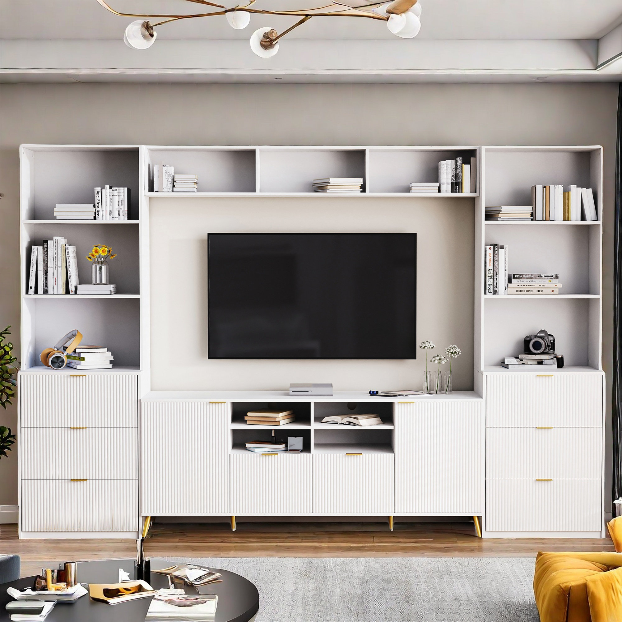 Everly Quinn Zariyha TV Stand With 13 Shelves, 8 Drawers, 2 Cabinets ...