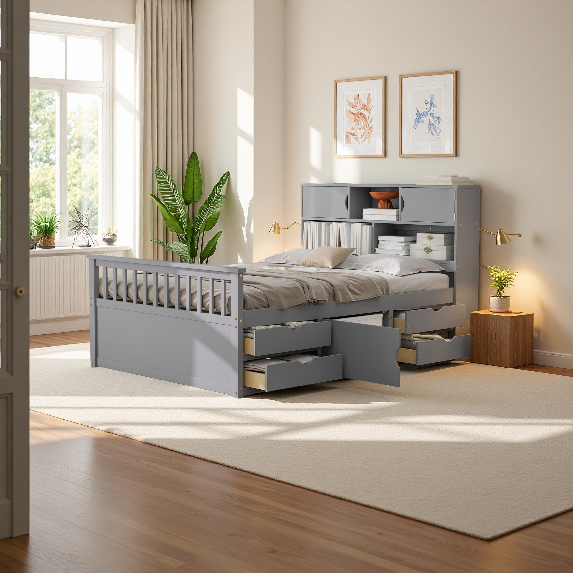 Lark Manor™ Full Captain Platform Bed Frame With Storage Bookcases And ...