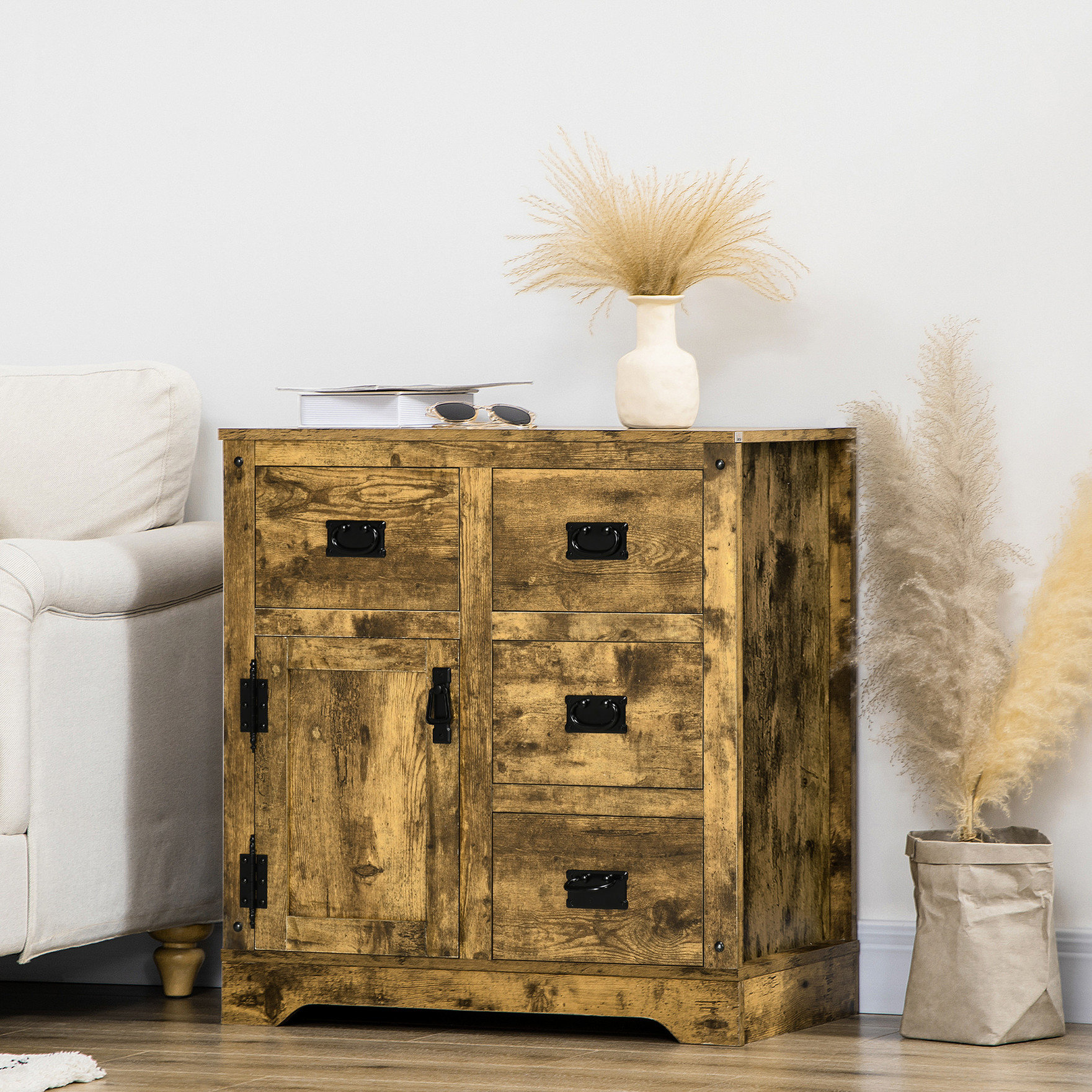 Gracie Oaks Industrial Sideboard With Storage Space, Rustic Brown ...
